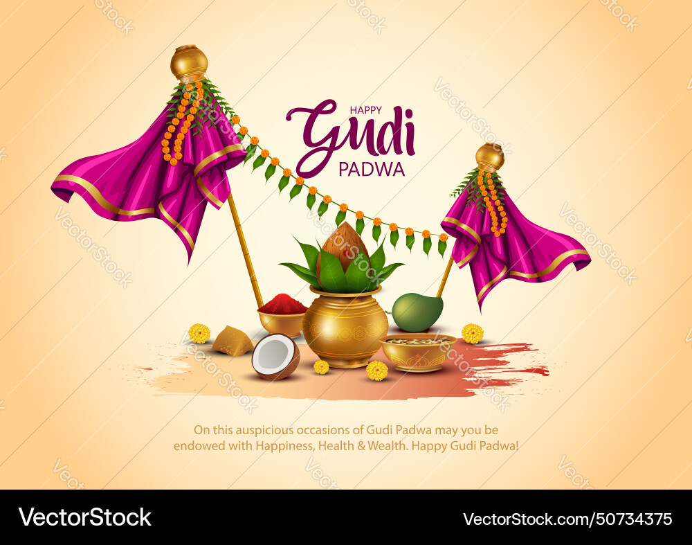 Happy gudi padwa with decorated background Vector Image