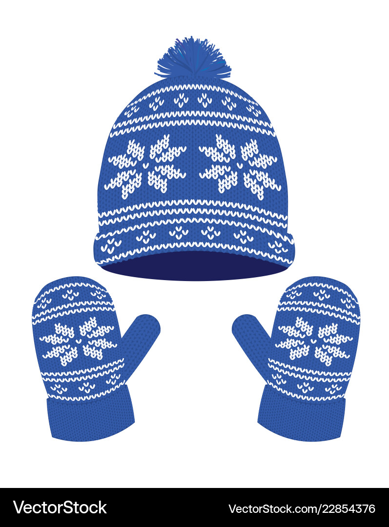 Blue Knitted Winter Hat & Gloves Set – Royalty-Free Vector | VectorStock