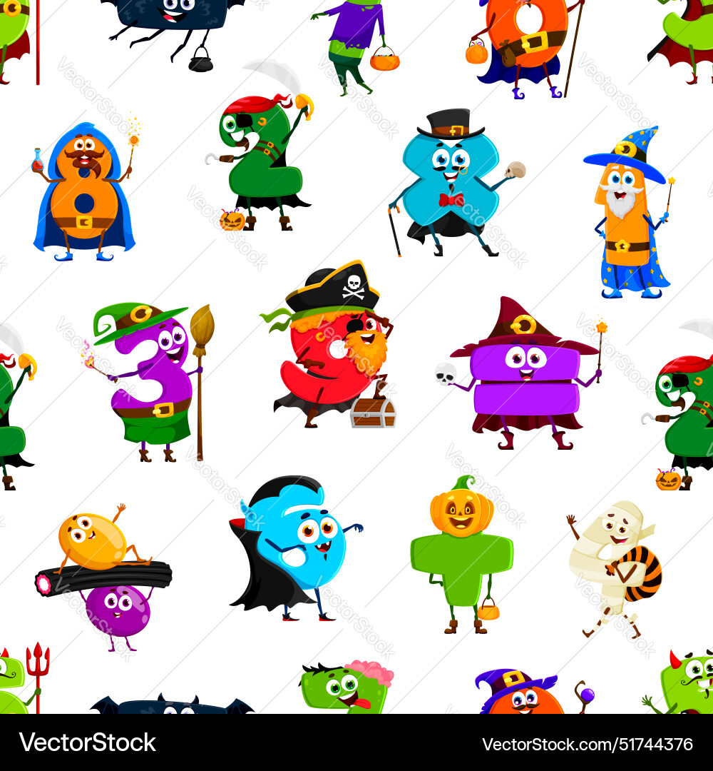 Cartoon halloween number digit characters pattern Vector Image