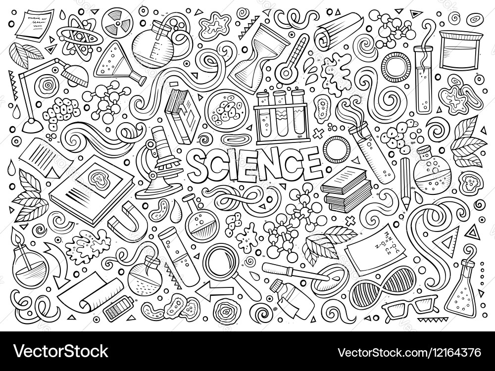 Cartoon set of science theme objects Royalty Free Vector