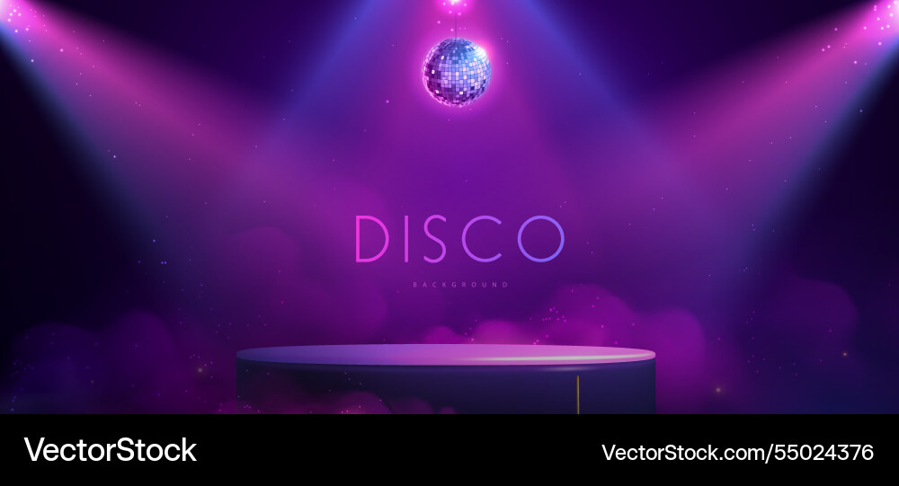 Disco party showcase background with 3d podium Vector Image