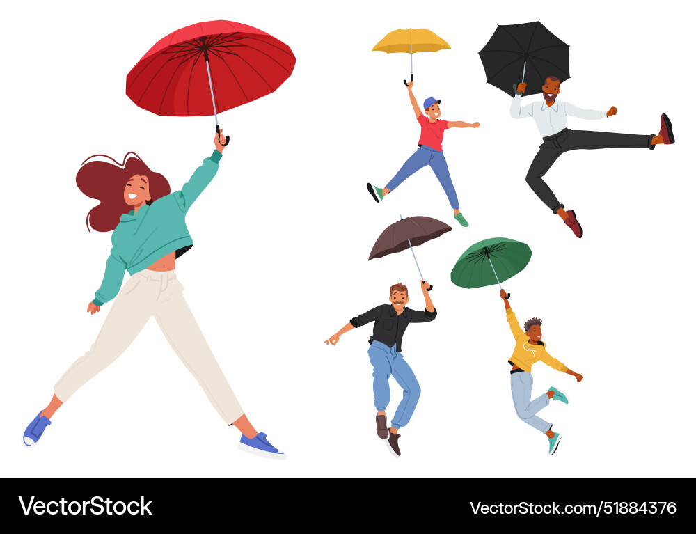 Group of people characters joyfully flying Vector Image