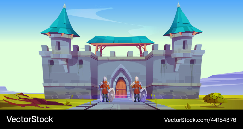 Medieval guard stand at castle gates game scene Vector Image