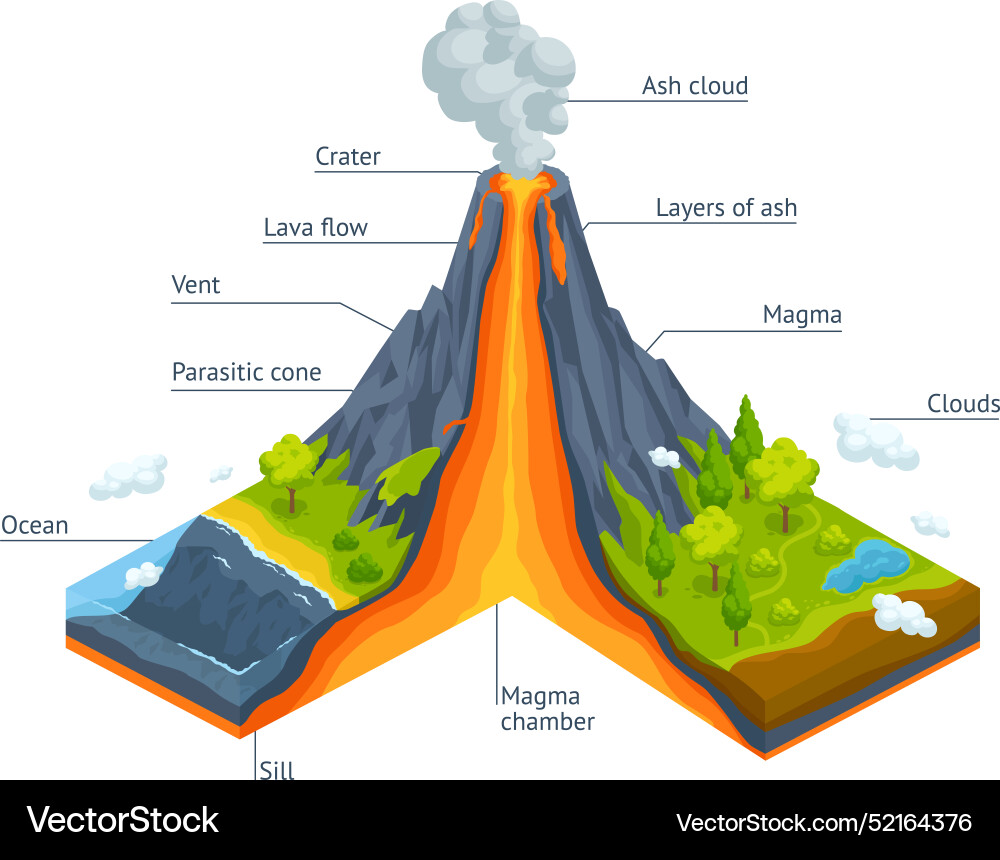 Volcano infographic volcanic eruption 3d Vector Image
