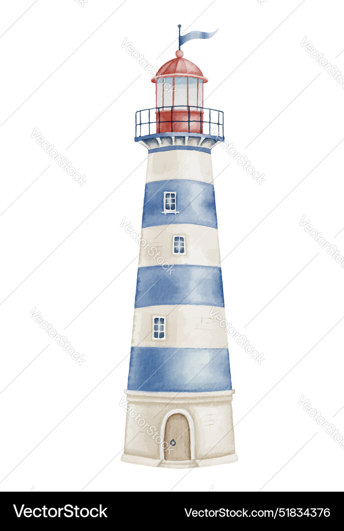 Watercolor lighthouse with blue Royalty Free Vector Image