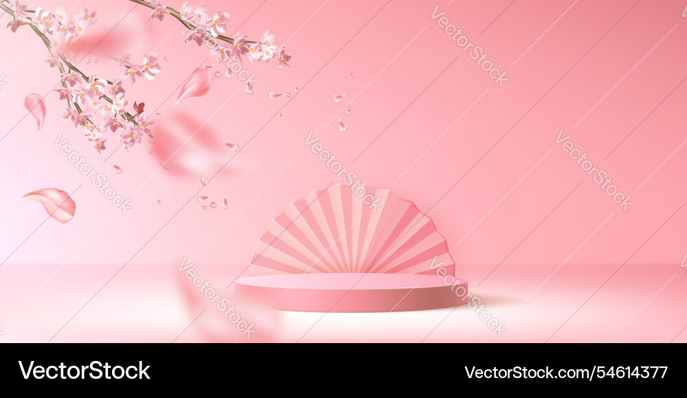 3d sakura flower podium pink product platform Vector Image