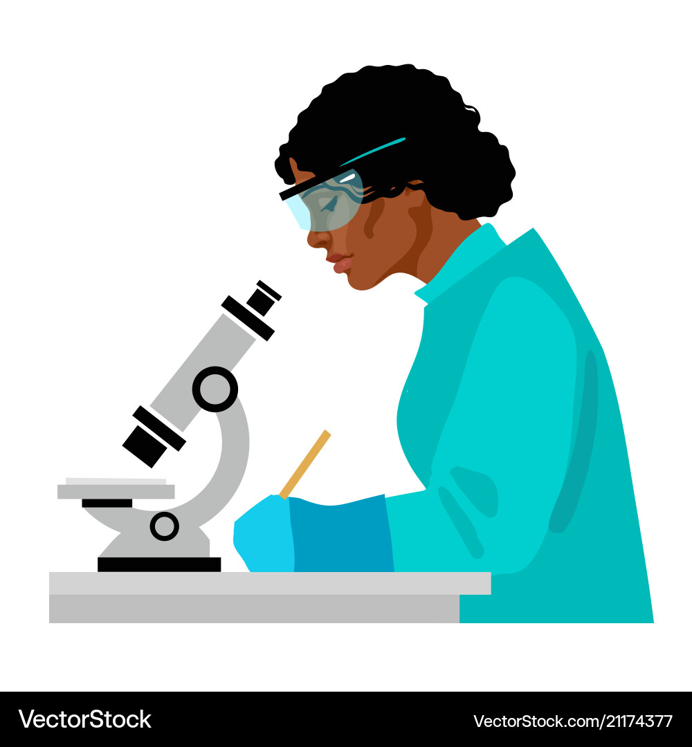 Black woman scientist looking through microscope Vector Image