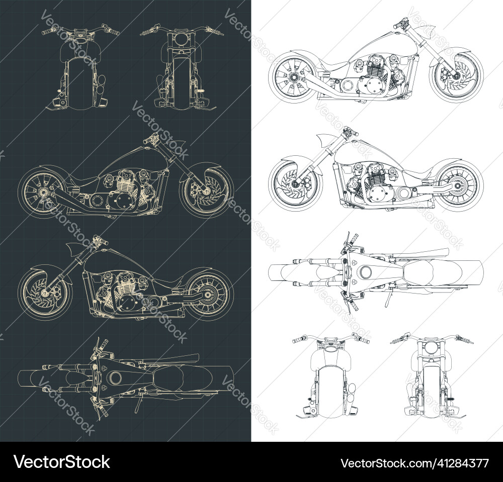 Cruiser motorcycle blueprints Royalty Free Vector Image