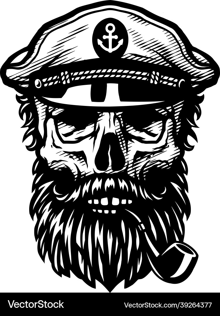 Dead captain with a smoking pipe and cap Vector Image