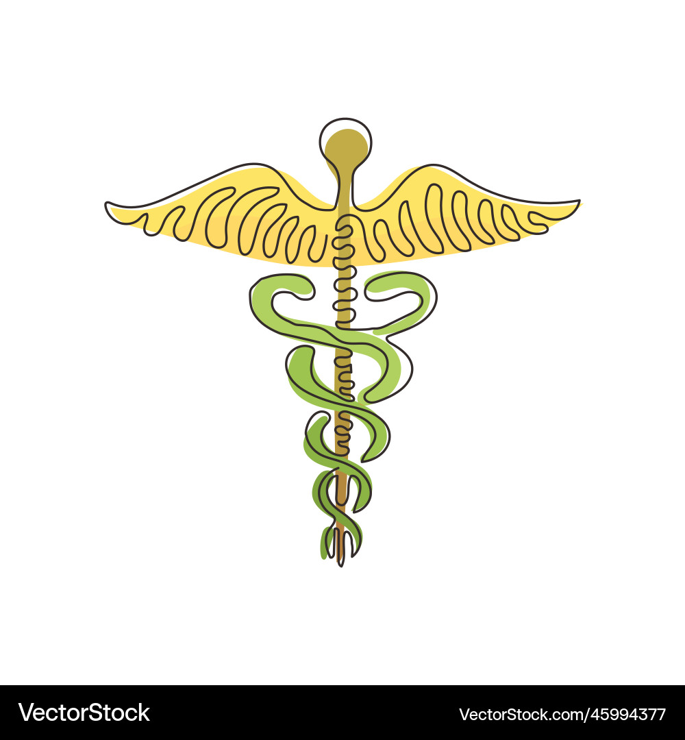 Single one line drawing caduceus - medical center Vector Image