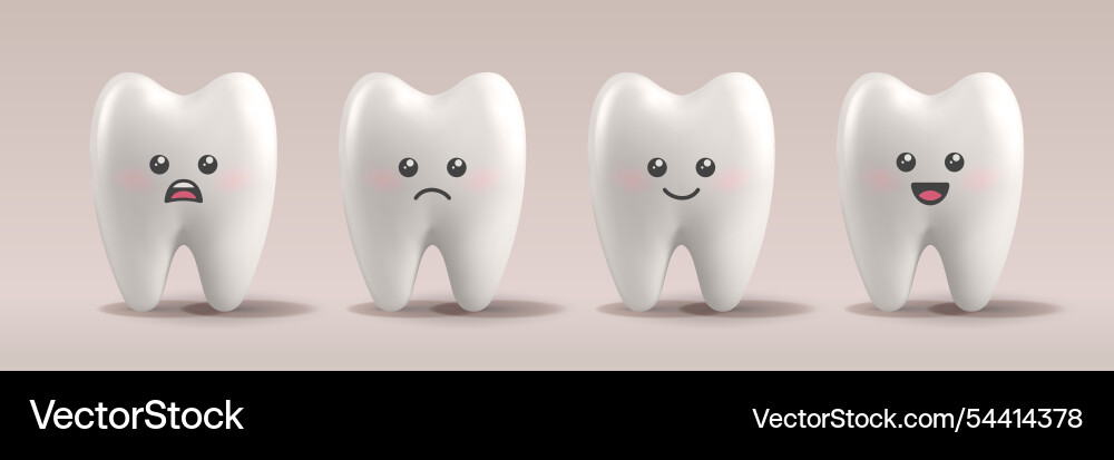3d realistic tooth set different emotions face Vector Image