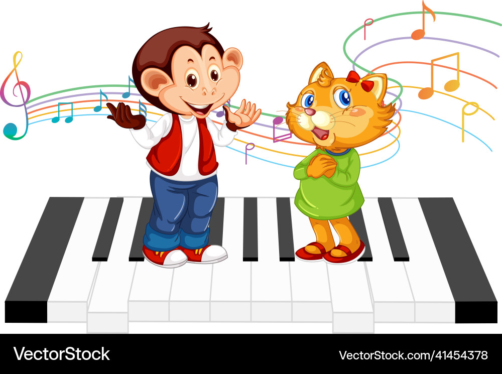 Cute monkey and cat cartoon character standing Vector Image