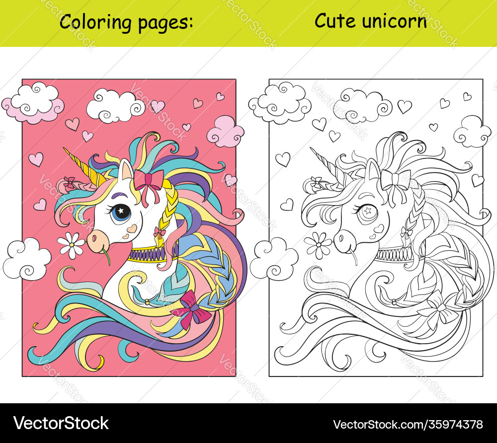 Cute Unicorn Coloring Page Royalty Free Vector Image