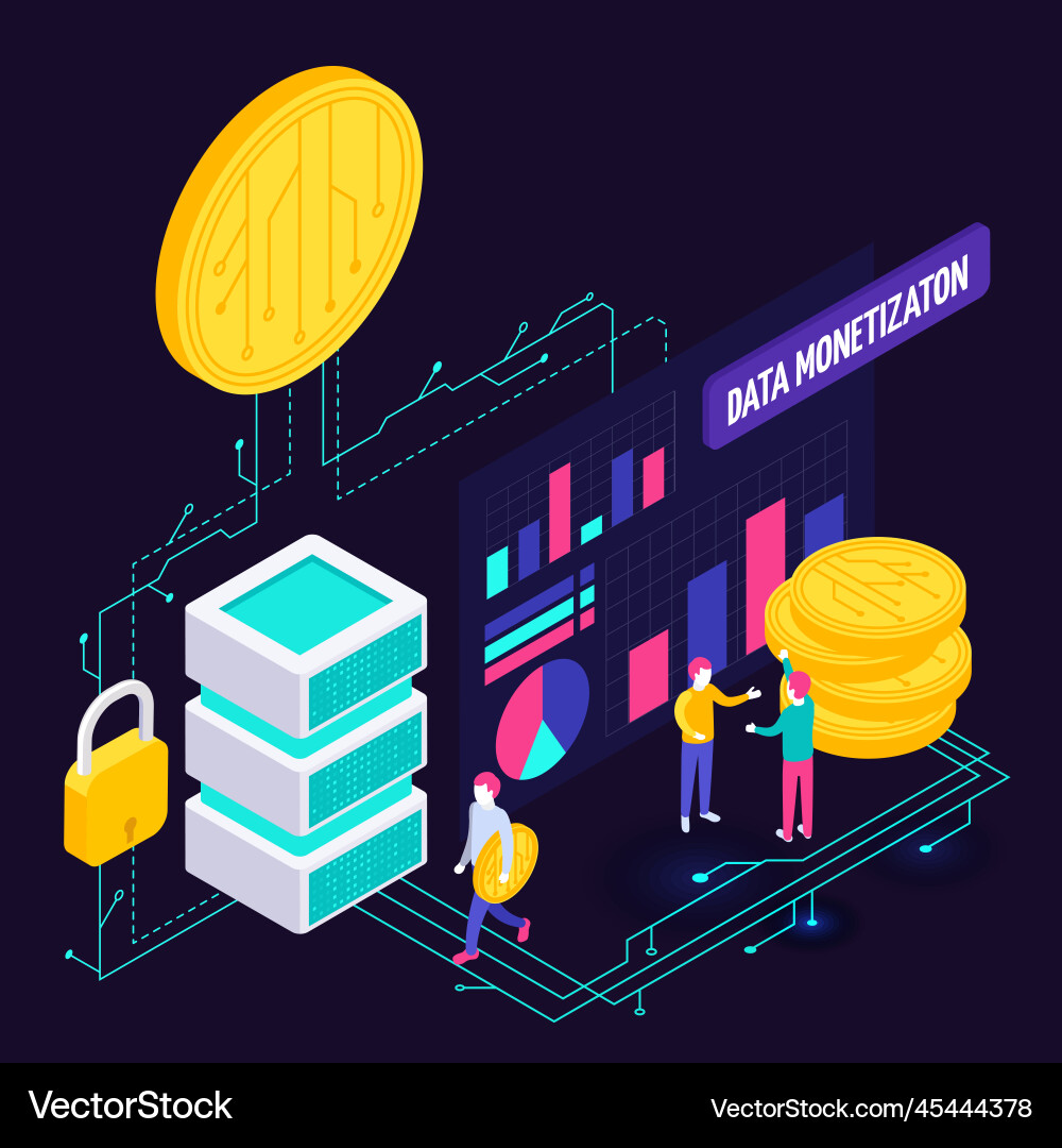 Data Monetization Isometric Royalty Free Vector Image