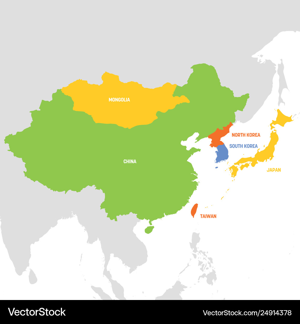 East asia region map countries in eastern Vector Image