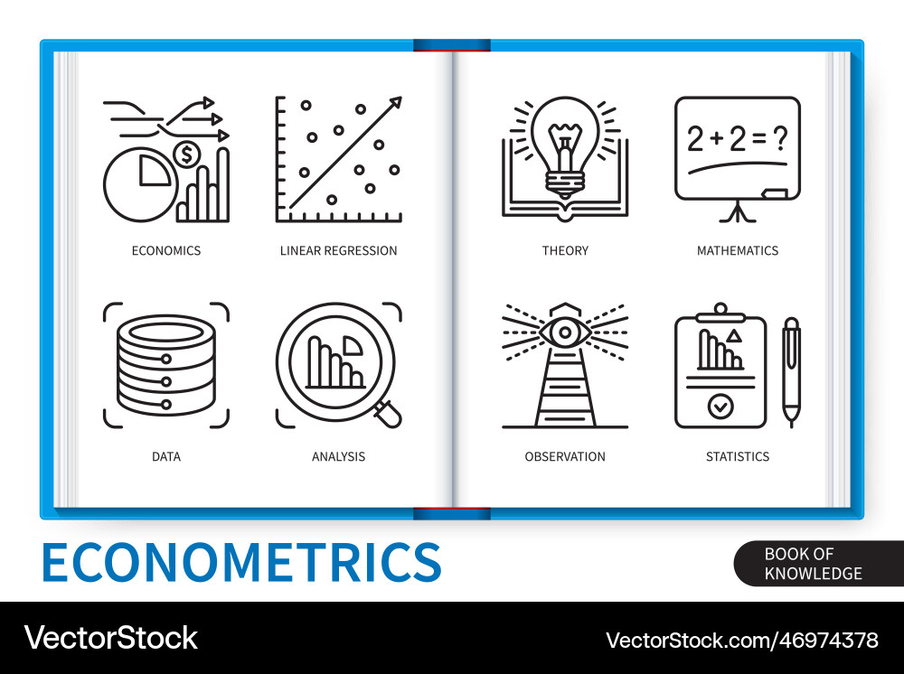 Econometrics infographics linear icons collection Vector Image