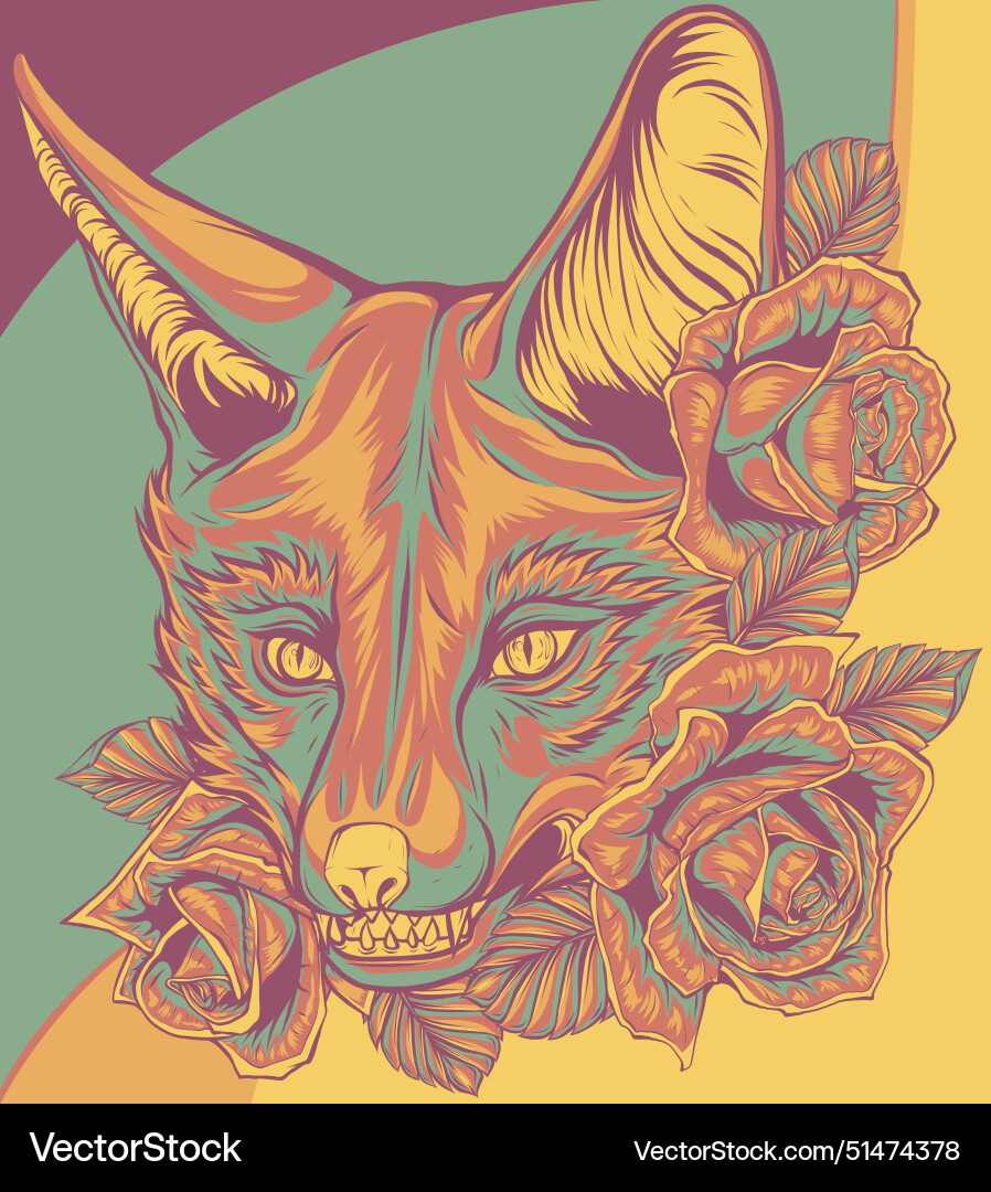 Fox and roses flowers Royalty Free Vector Image