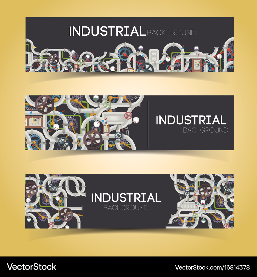 Industrial machinery horizontal banners Royalty Free Vector