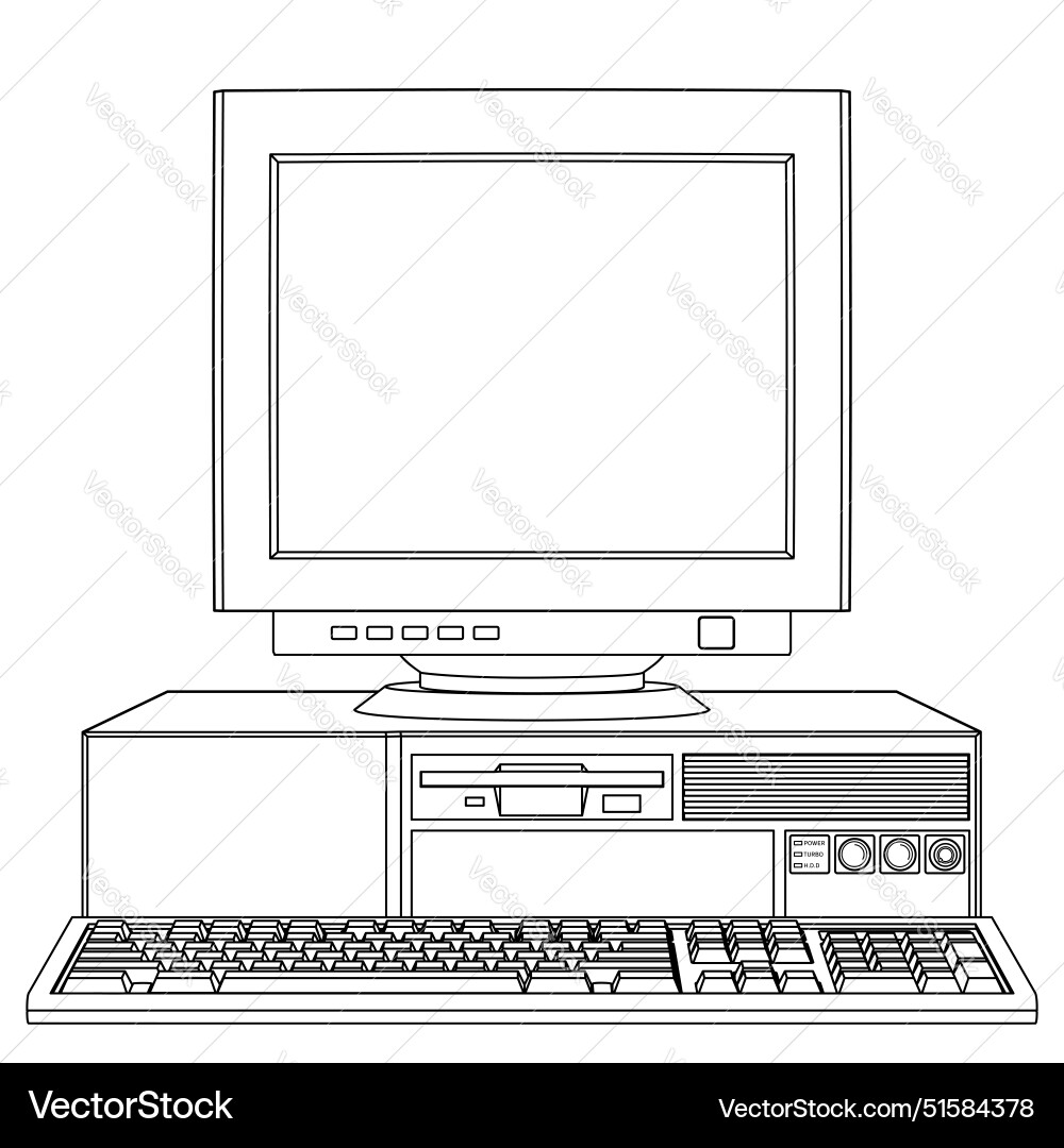 Retro personal computer with crt monitor Vector Image