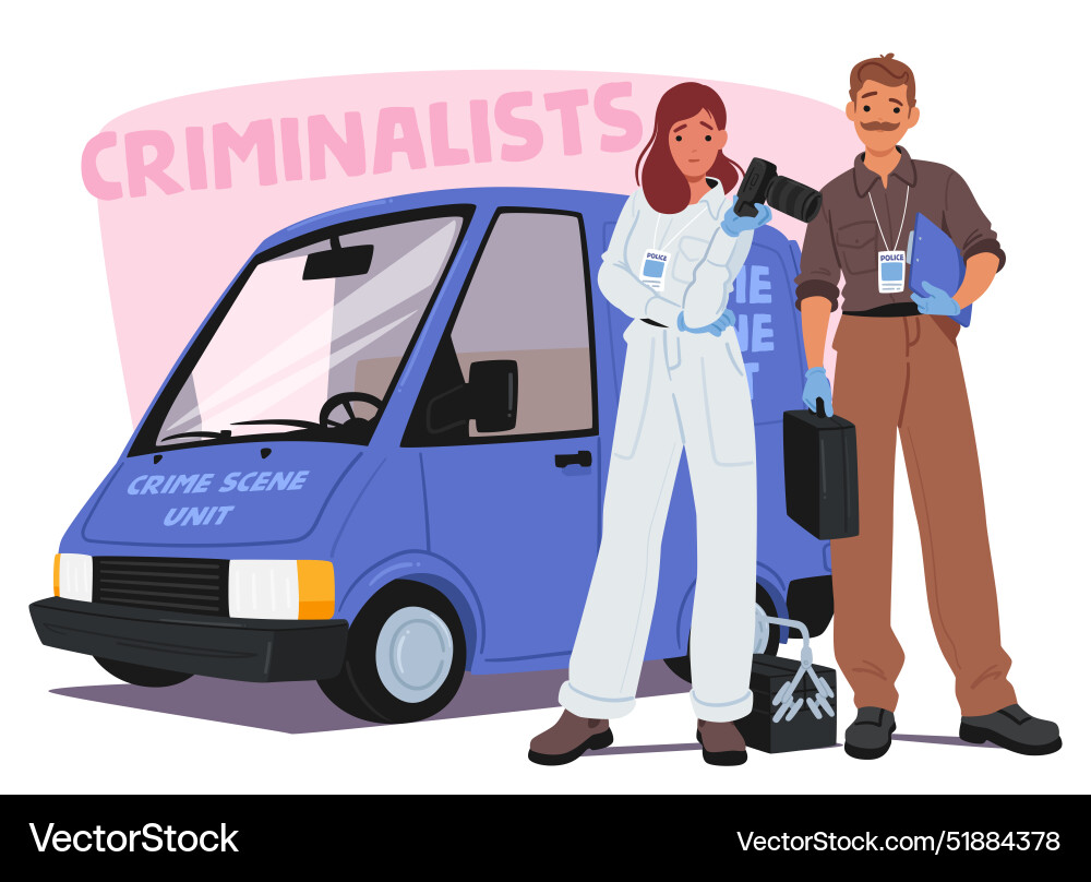 Two criminalist investigators analyzing evidence Vector Image