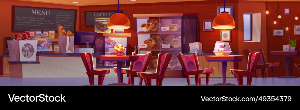 Bakery shop interior with counter cartoon Vector Image
