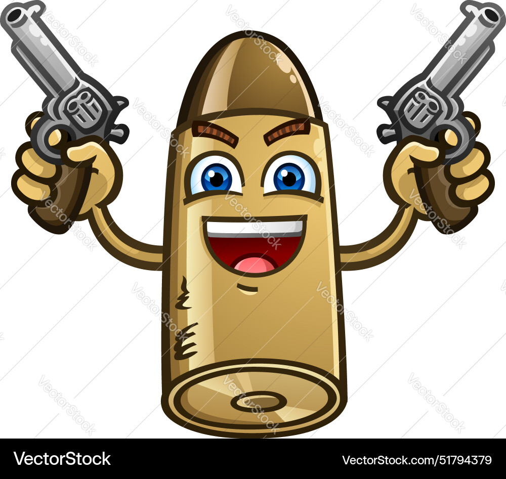 Bullet Mascot with Guns Royalty Free Vector Image