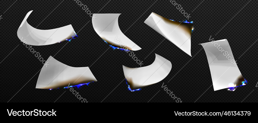 Burning paper sheets with blue fire fly in air Vector Image