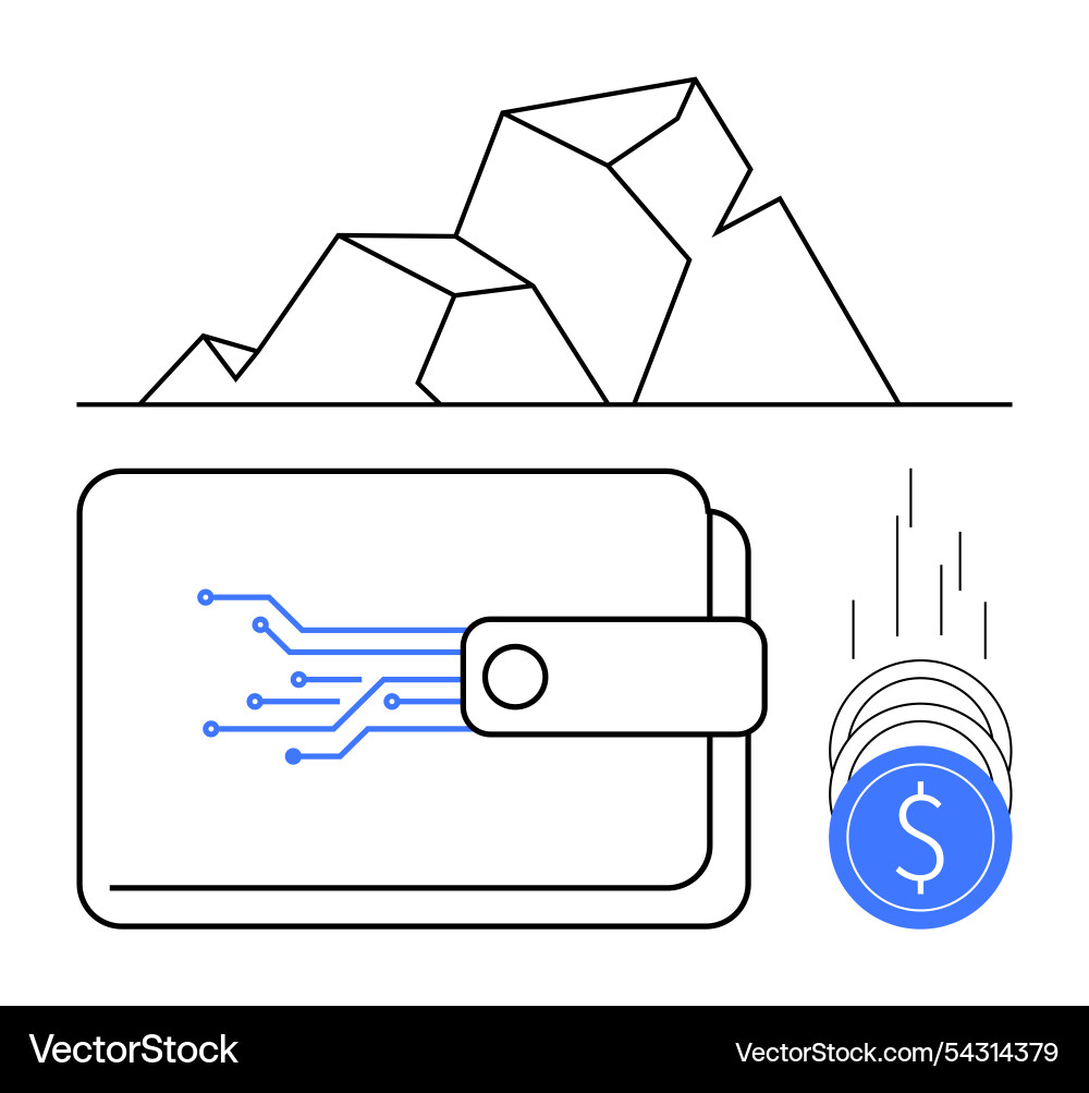 Digital wallet and cryptocurrency mining Vector Image