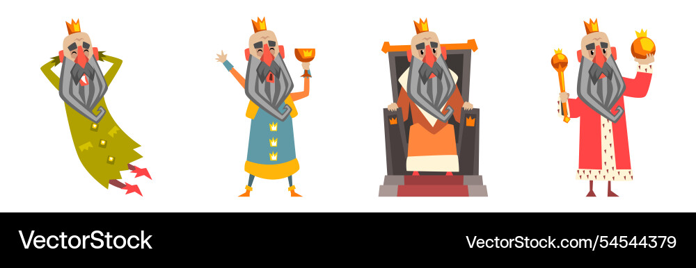 Funny bearded king character emperor in golden Vector Image