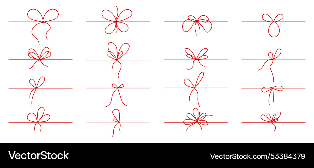 Line gift ribbon border red bow ribbons Royalty Free Vector
