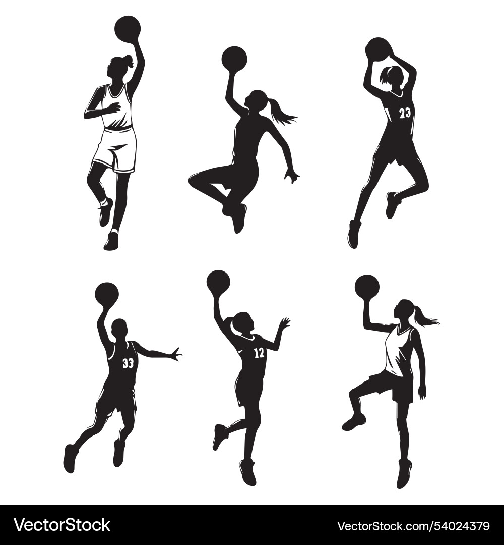 Set basketball player silhouettes Royalty Free Vector Image