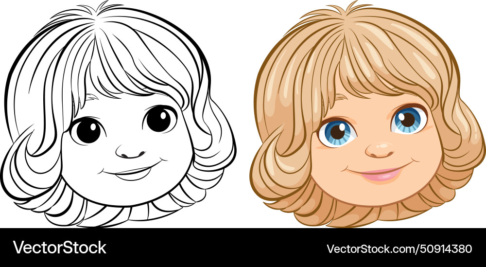 A girls face colored and outlined Royalty Free Vector Image