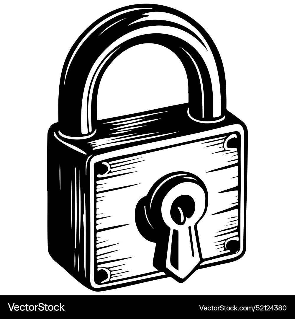 Black cartoon lock engraving drawing Royalty Free Vector