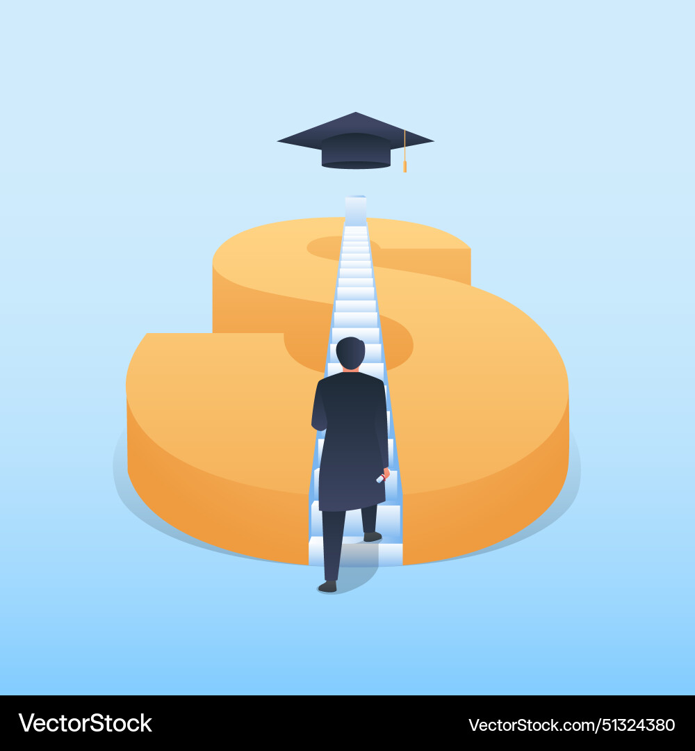 Graduates holding certificates climbing stairs Vector Image
