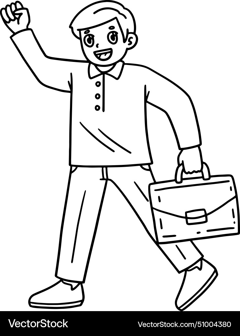 Happy man with a suitcase isolated coloring page Vector Image