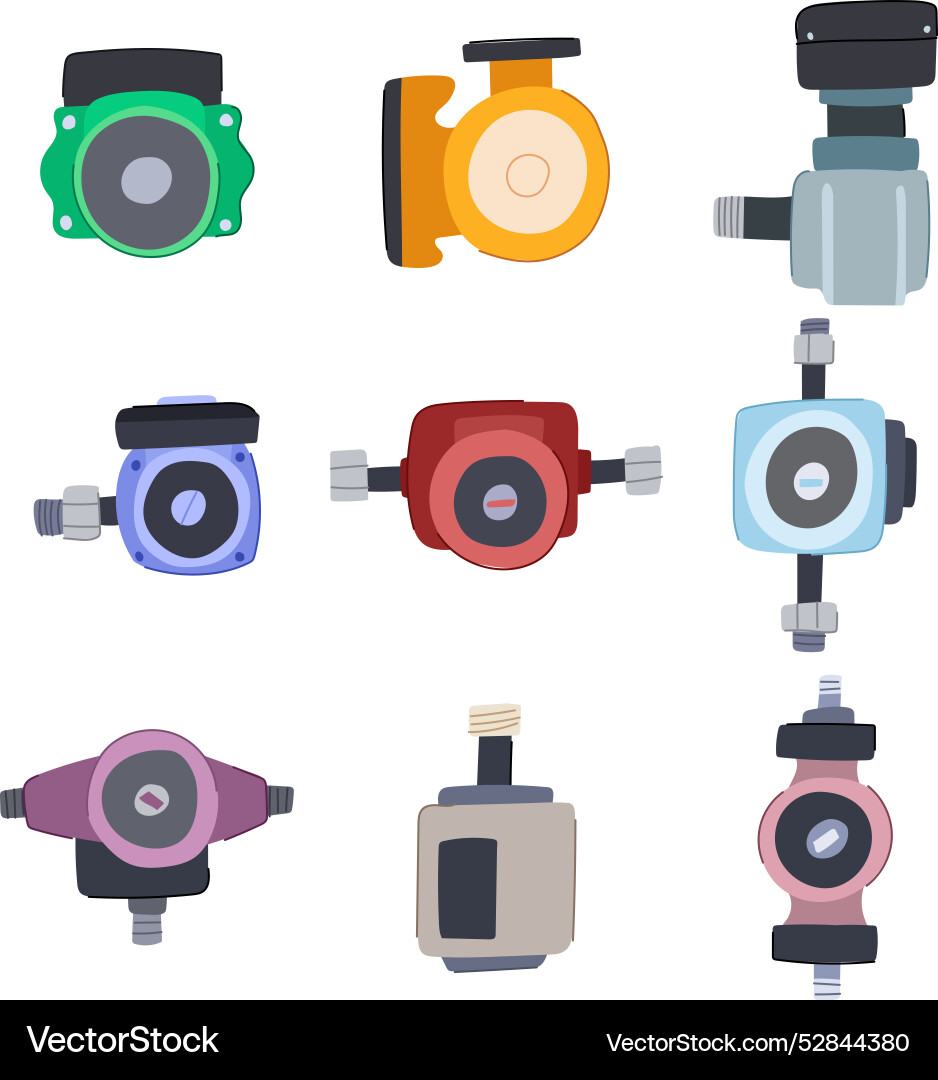 Water circulation pump set cartoon Royalty Free Vector Image