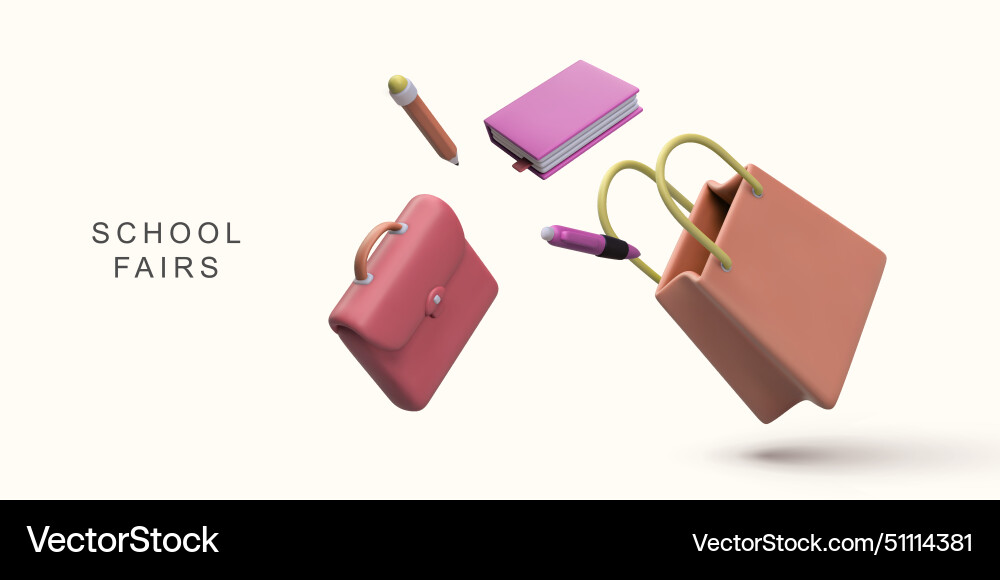 3d realistic school fair on white background Vector Image