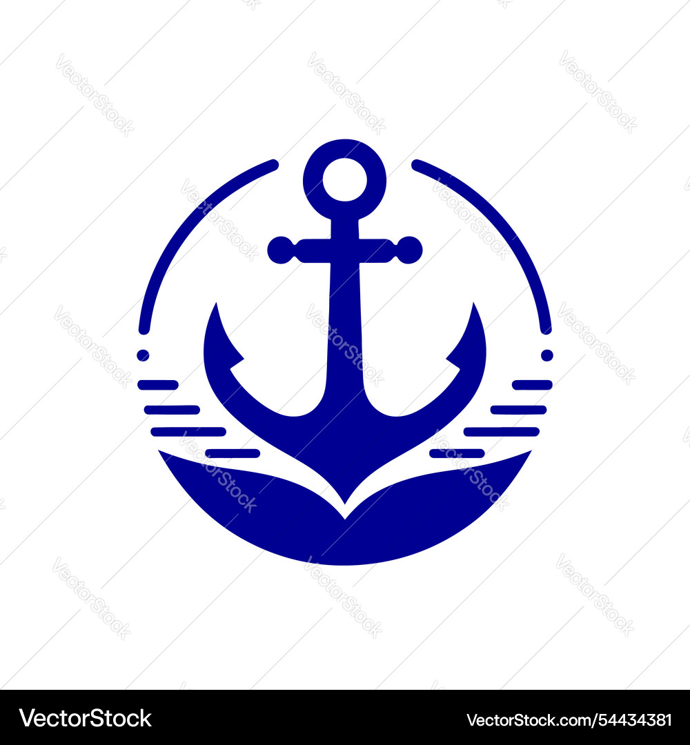 Blue anchor with waves in a circle Royalty Free Vector Image