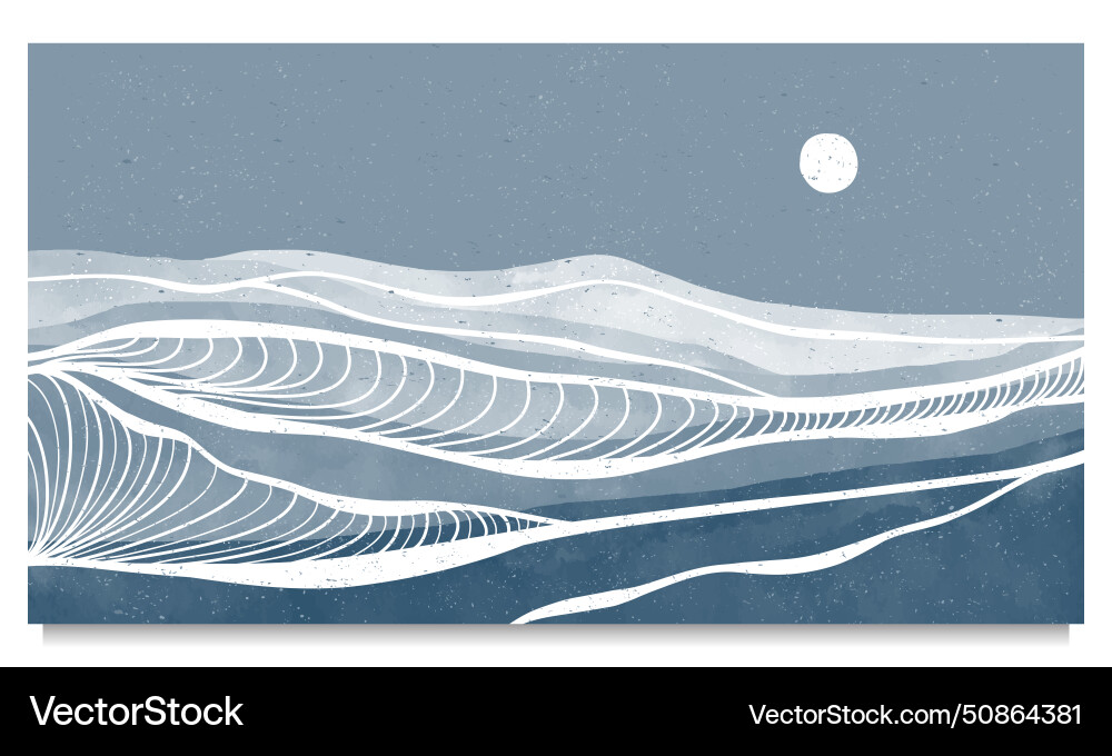 Blue ocean wave landscape creative minimalist Vector Image