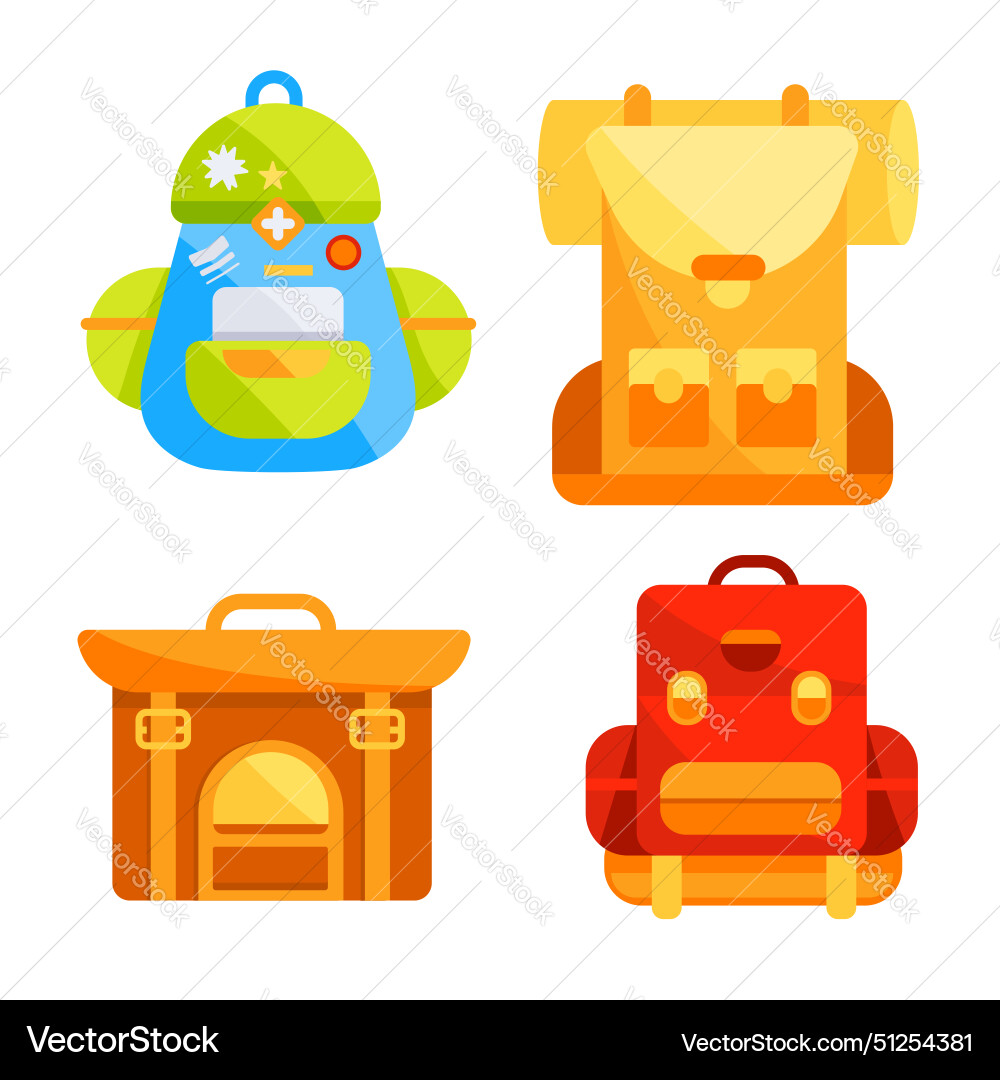 Camping backpack set backpacking rucksacks Vector Image
