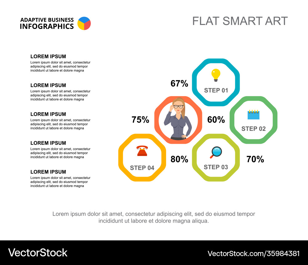 Five points list process chart template Royalty Free Vector