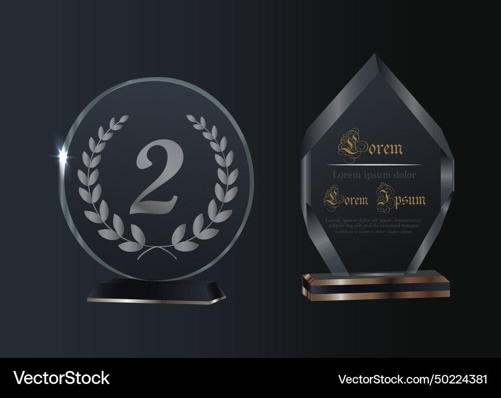 Glass award trophy set transparent prize template Vector Image