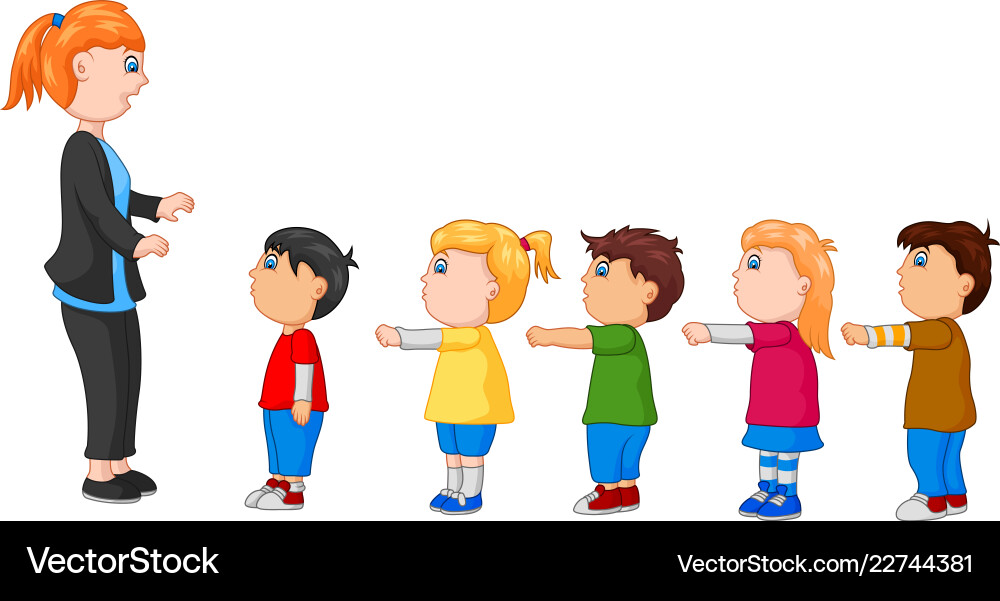 Kids in Line with Arms Up Royalty Free Vector Image
