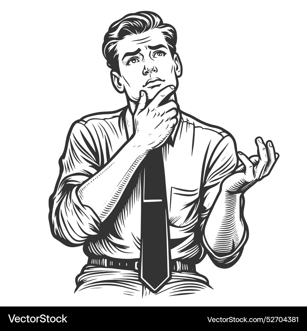 Man in deep thought or confusion Royalty Free Vector Image