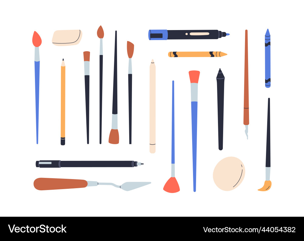 Art supplies set paint brushes pencils liners Vector Image