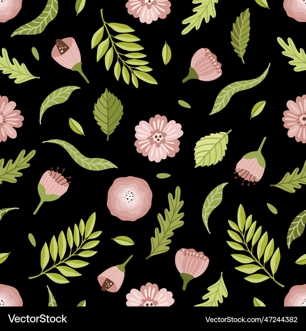 Garden flower plants botanical seamless Royalty Free Vector