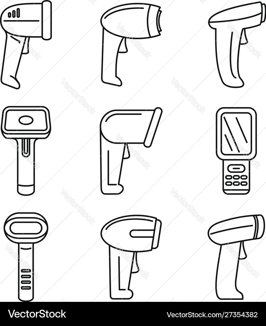 Operator barcode scanner icons set outline style Vector Image