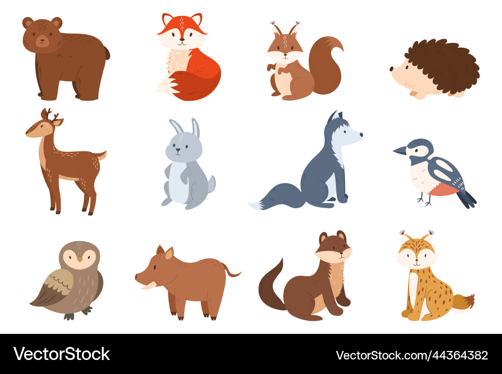 Set of forest animals bear fox deer and rabbit Vector Image