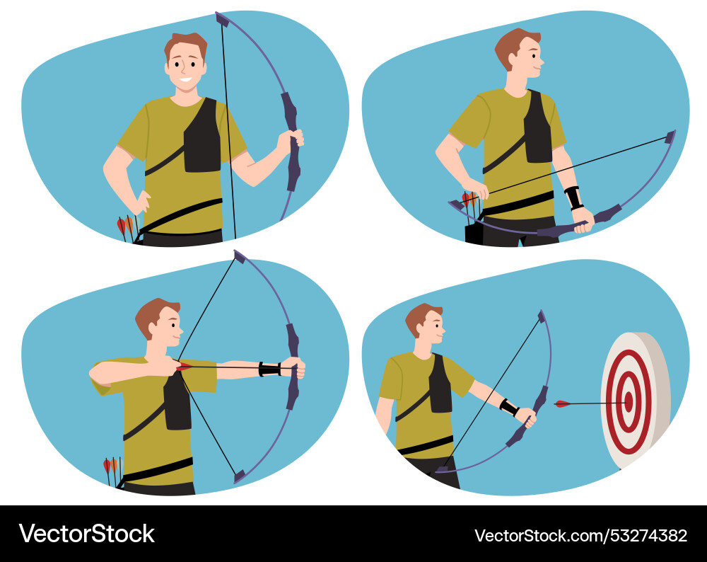 Set with a young archer in professional Royalty Free Vector