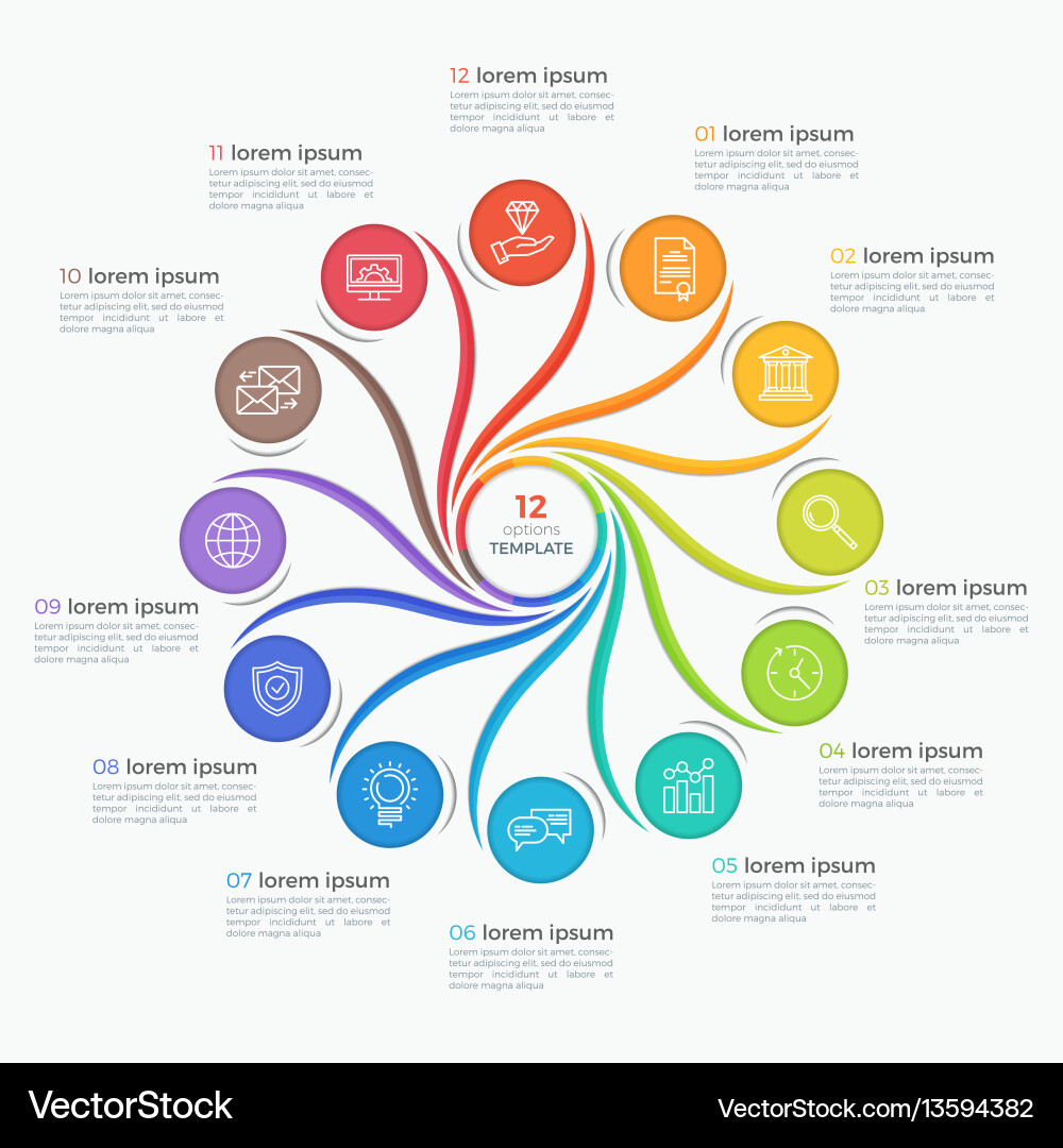 Swirl style infographic template with 12 options Vector Image